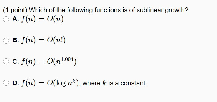 Solved (1 point) Which of the following functions is of | Chegg.com