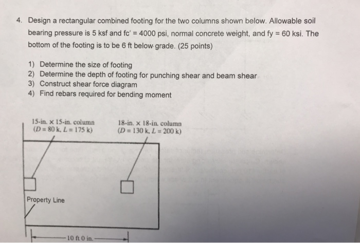 Solved 4. Design a rectangular combined footing for the two | Chegg.com