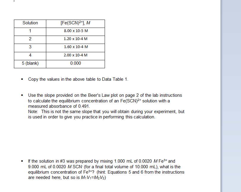 Solution [Fe(SCN)2+), M 8.00 x 10-5 M WN + 1.20 x | Chegg.com