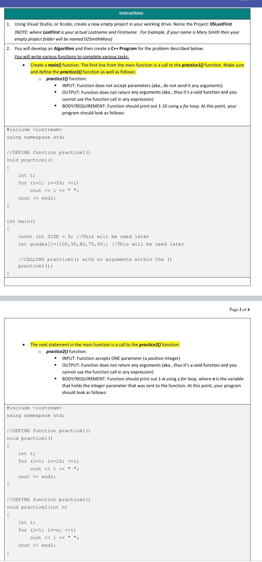 Solved 1. Using Visual Studio, or Xcode, create a new empty | Chegg.com