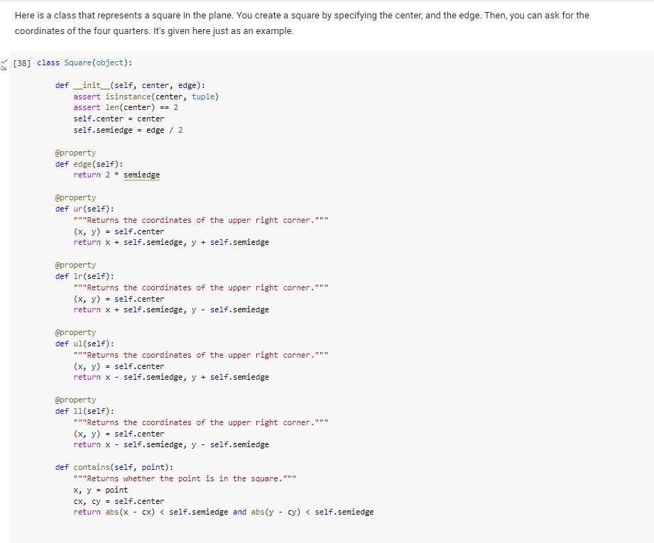 Solved Here is a class that represents a square in the | Chegg.com