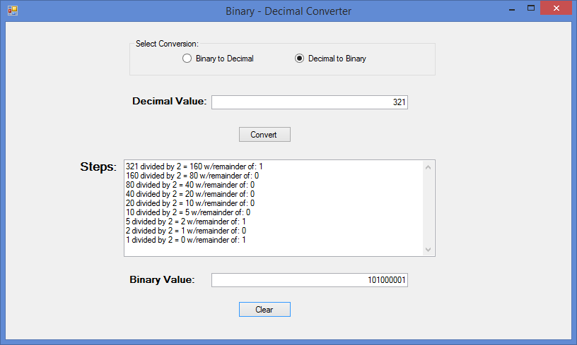 C# Programming Dec2Bin and Bin2Dec For this | Chegg.com