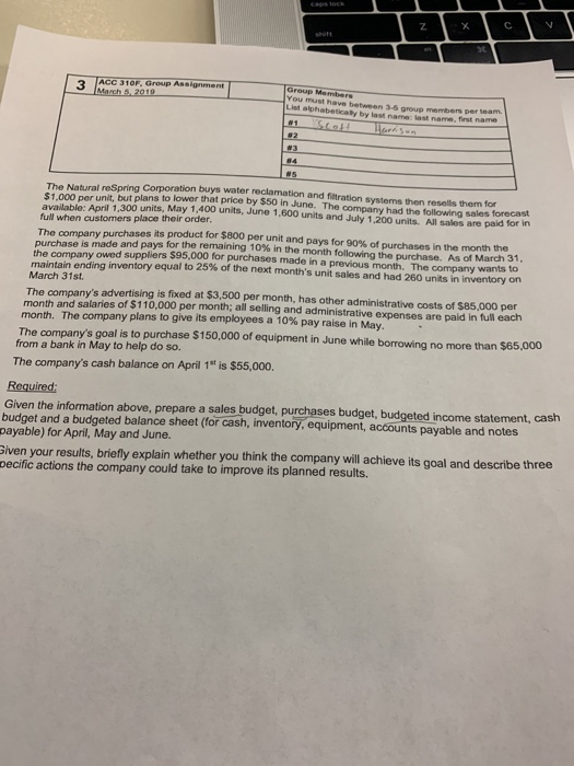 Solved ACC 310F. Group Assignment ou must have between 3-6 | Chegg.com