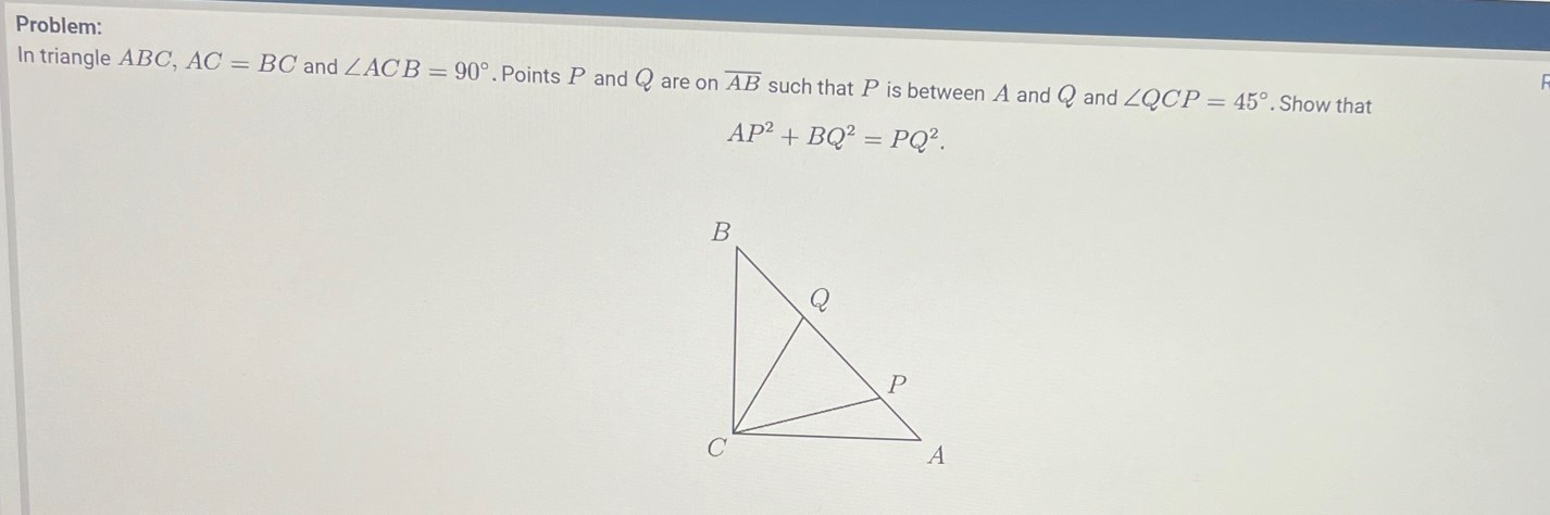 Solved Problem:In triangle ABC,AC=BC ﻿and ??ACB=90°. ﻿Points | Chegg.com