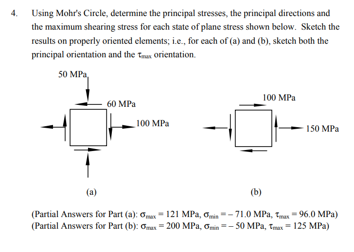 Solved 4. Using Mohr's Circle, determine the principal | Chegg.com