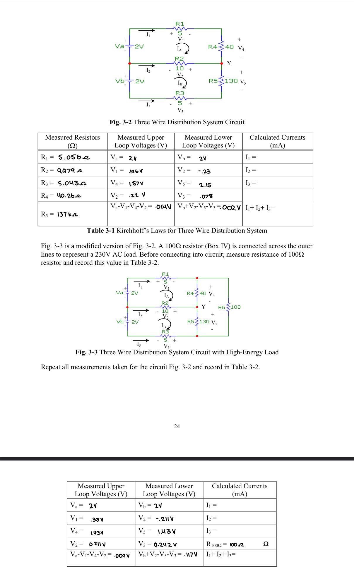 Solved Fig. 3-2 Three Wire Distribution System Circuit Table | Chegg.com