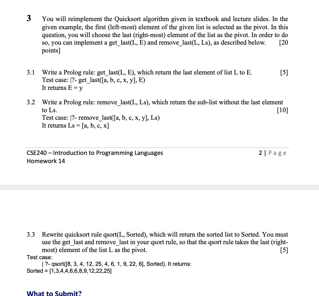 Solved Prolog You Will Reimplement The Quicksort 