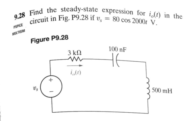 Solved 9.28 Find the steady-state expression for io(t) in | Chegg.com