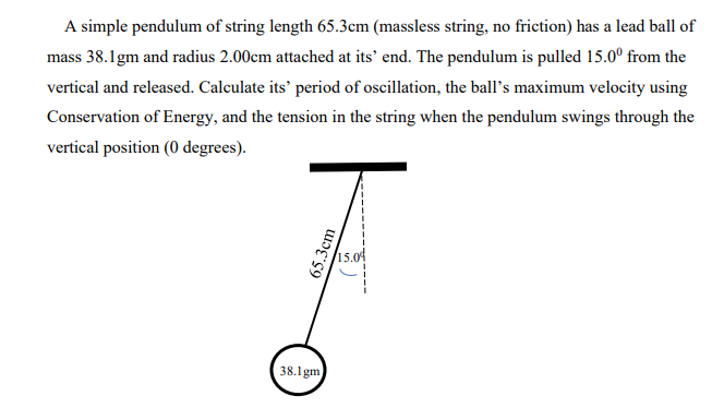 Solved A simple pendulum of string length 65.3cm (massless | Chegg.com ...