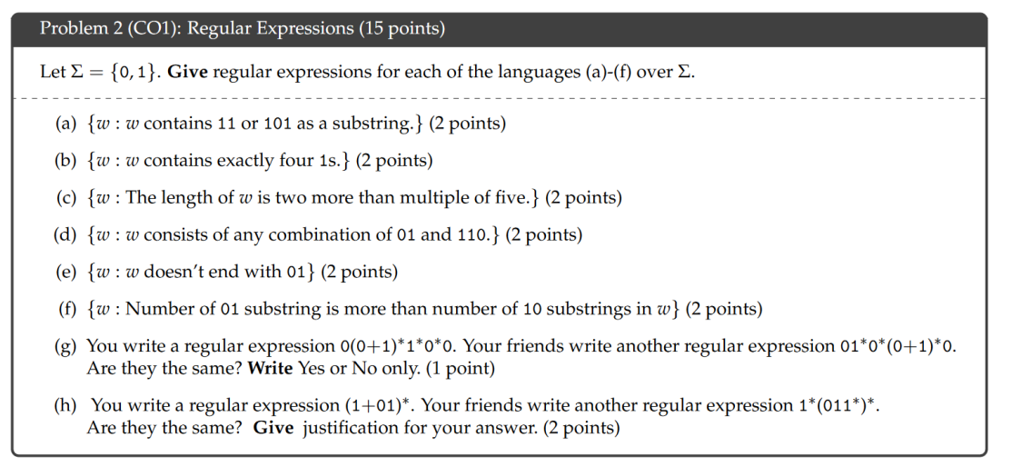 Solved Let Σ={0,1}. Give regular expressions for each of the | Chegg.com