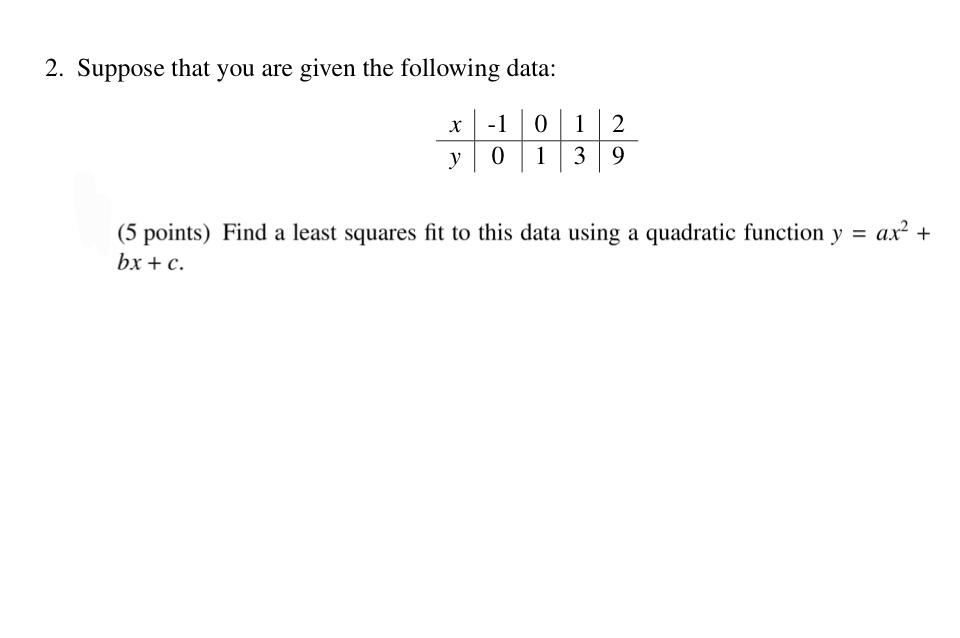 Solved 2. Suppose that you are given the following data: (5 | Chegg.com