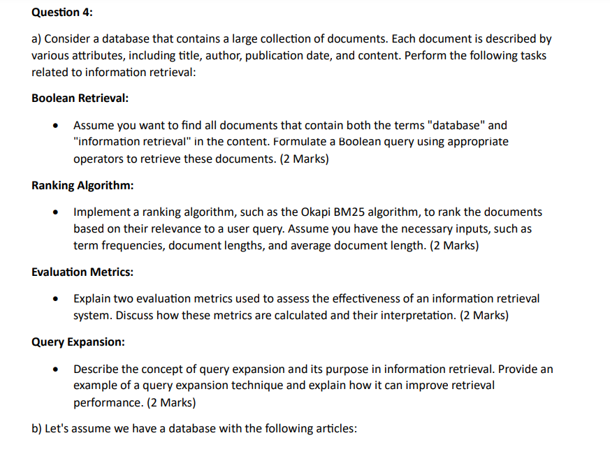 Solved Question 4: a) Consider a database that contains a | Chegg.com