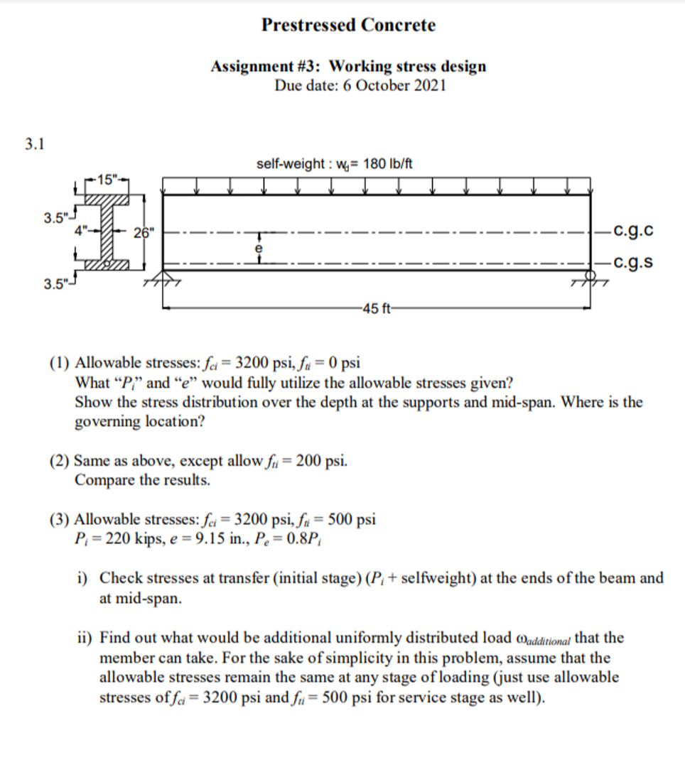 Solved Prestressed Concrete Assignment #3: Working stress | Chegg.com