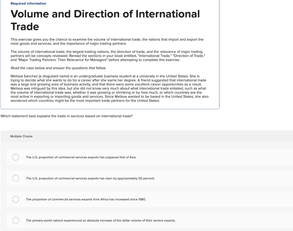 Solved Volume and Direction of International Trade This | Chegg.com