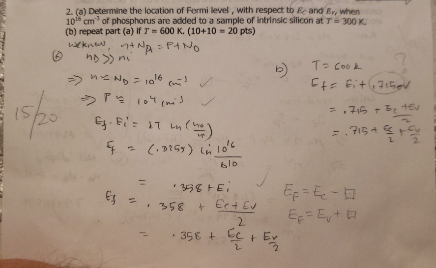Solved 2. (a) Determine the location of Fermi level, with | Chegg.com