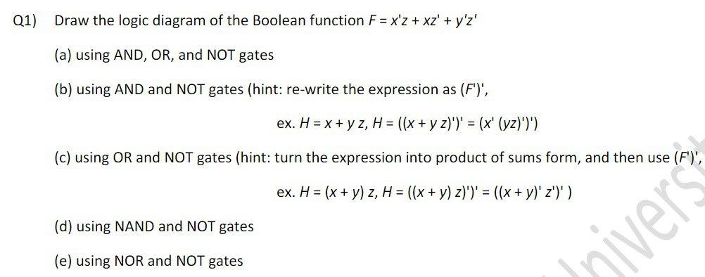 Solved Draw the logic diagram of the Boolean function | Chegg.com