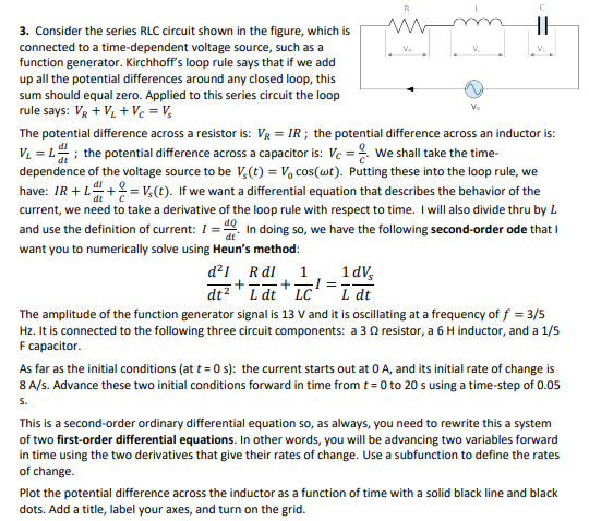 MATLAB HELP: Consider the series RLC circuit shown in | Chegg.com