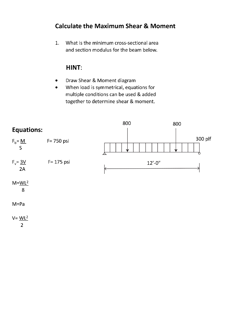 Solved Calculate the Maximum Shear \& Moment 1. What is the | Chegg.com