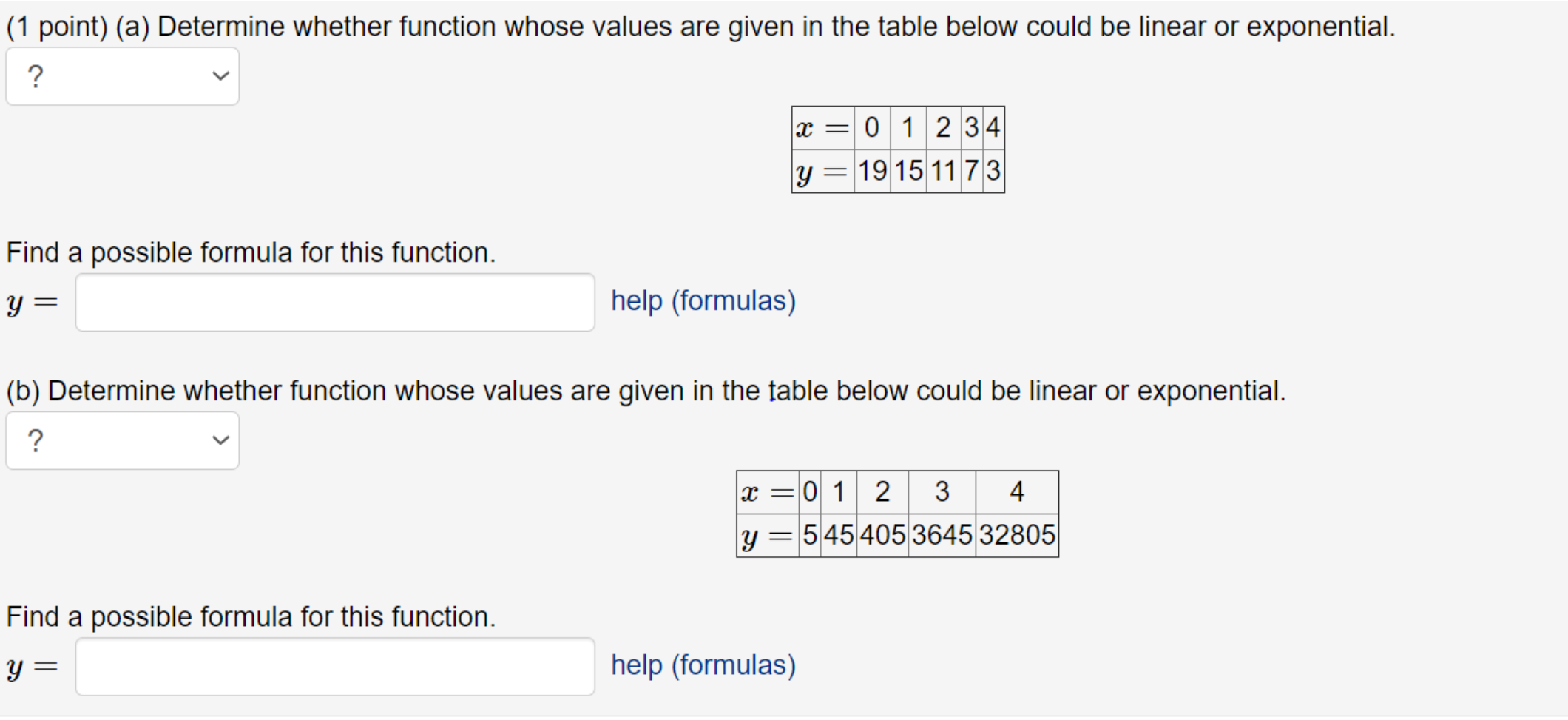 Solved (1 point) (a) Determine whether function whose values | Chegg.com