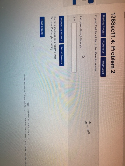 Solved 136Sec 11.4: Problem 2 Prevous Problen Problerm List | Chegg.com