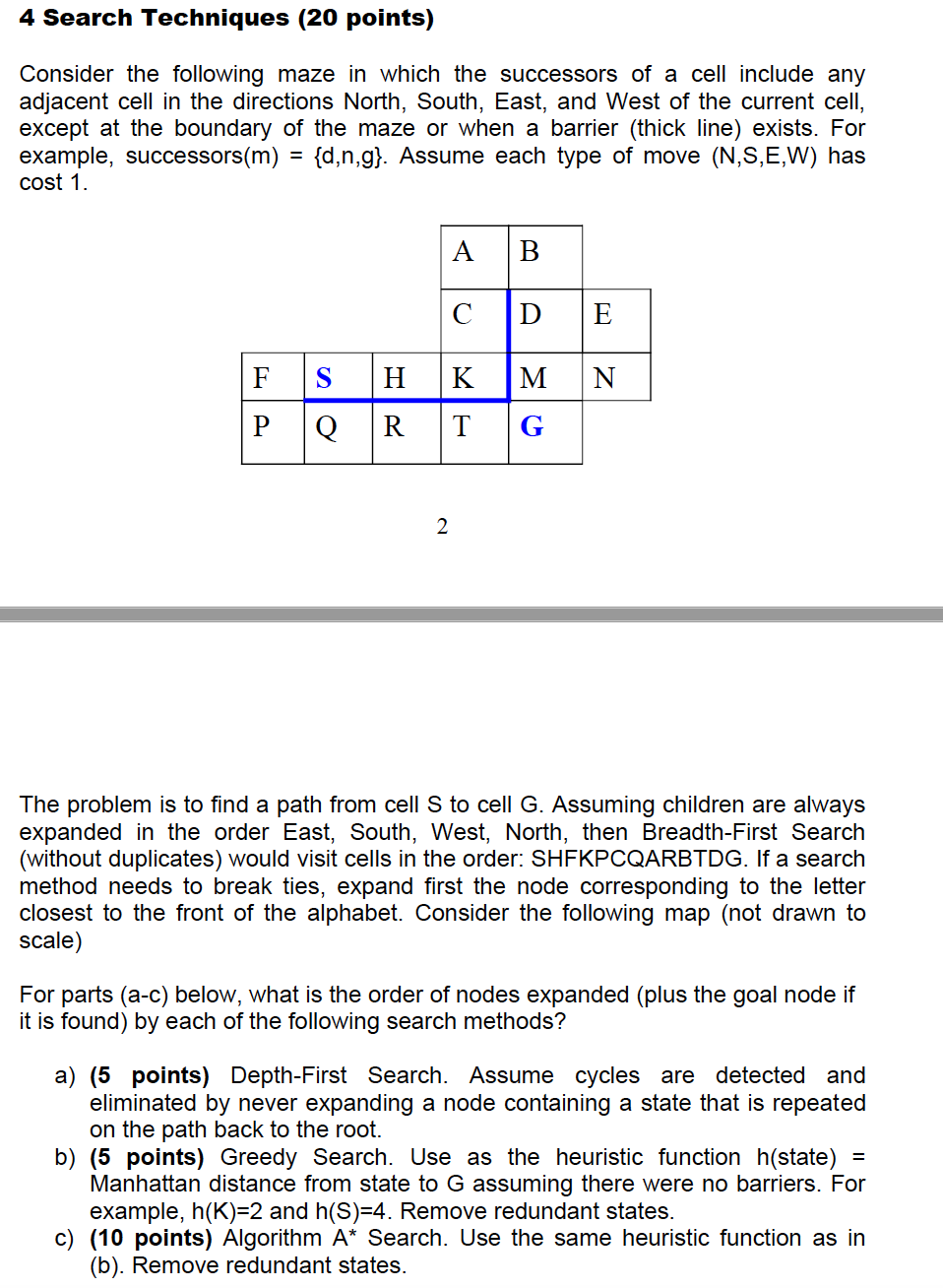 4 Search Techniques (20 points) Consider the | Chegg.com