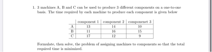 Solved 1. 3 machines A, B and C can be used to produce 3 | Chegg.com