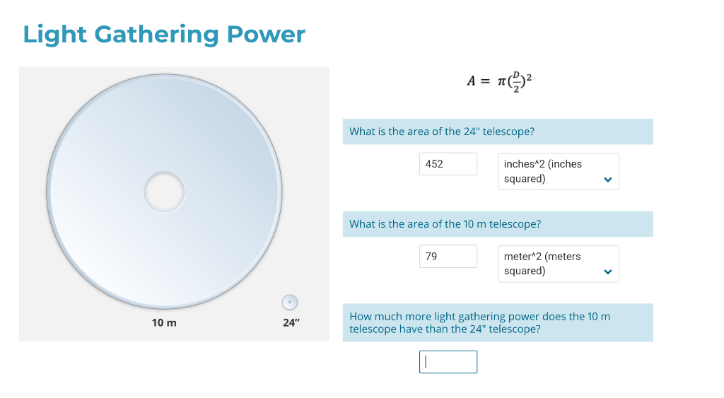 Solved Light Gathering Power A = 1) What is the area of the | Chegg.com