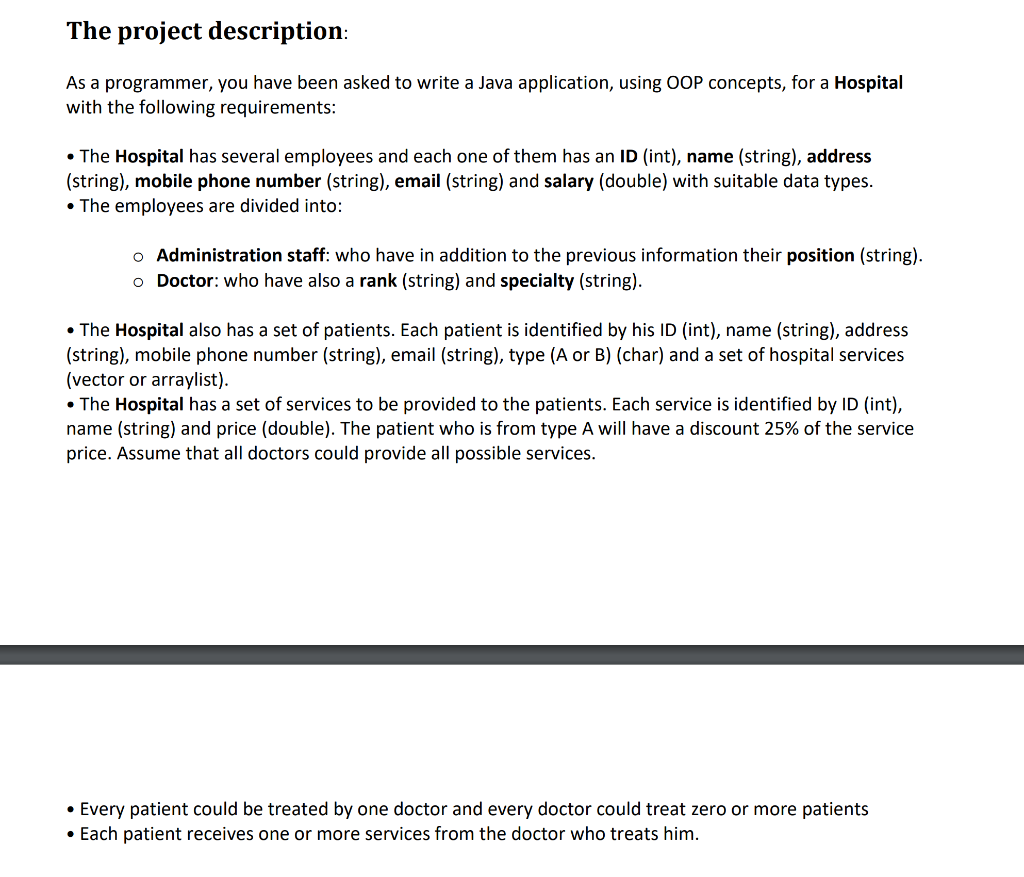 Solved The project description: As a programmer, you have | Chegg.com