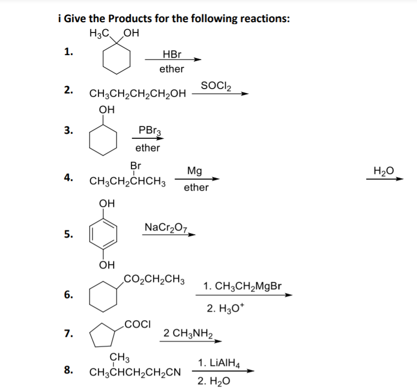 Solved i Give the Products for the following reactions: H3C | Chegg.com
