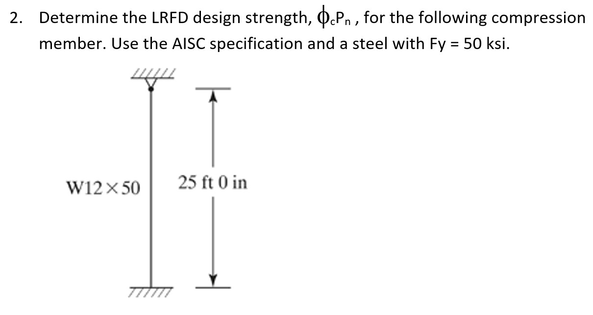 Solved 2. Determine the LRFD design strength, OcPn, for the | Chegg.com