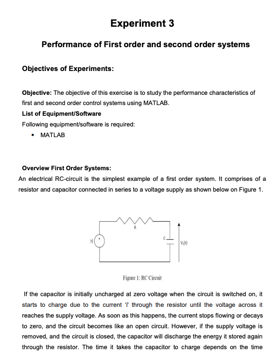 Solved Experiment 3 Performance of First order and second | Chegg.com