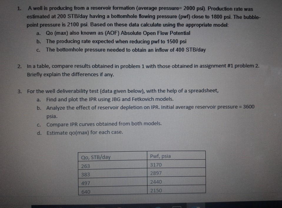 Solved 1. A well is producing from a reservoir formation | Chegg.com
