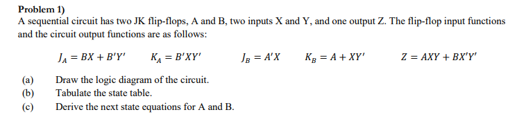 Solved A sequential circuit has two JK flip-flops, A and B, | Chegg.com