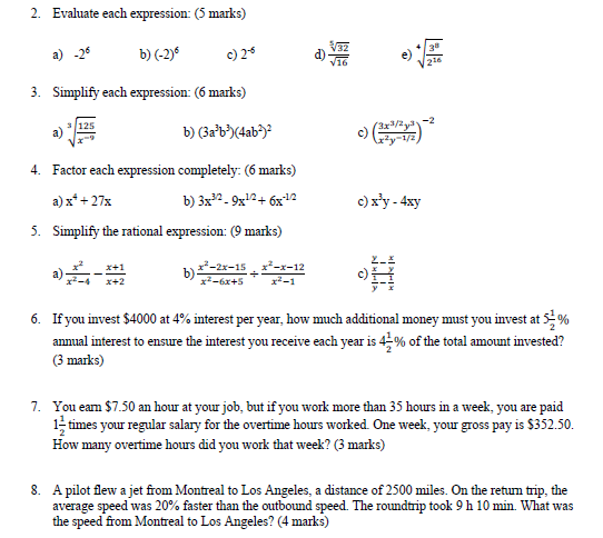 Solved 2. Evaluate each expression: (5 marks) a) −26 b) | Chegg.com