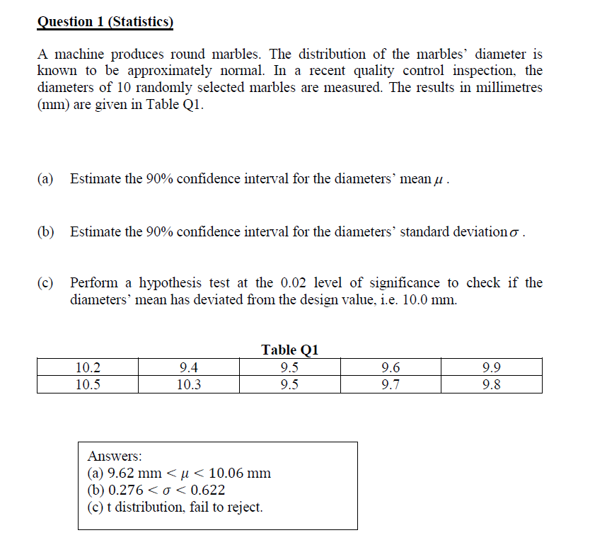 Solved Question 1 (Statistics)A machine produces round | Chegg.com