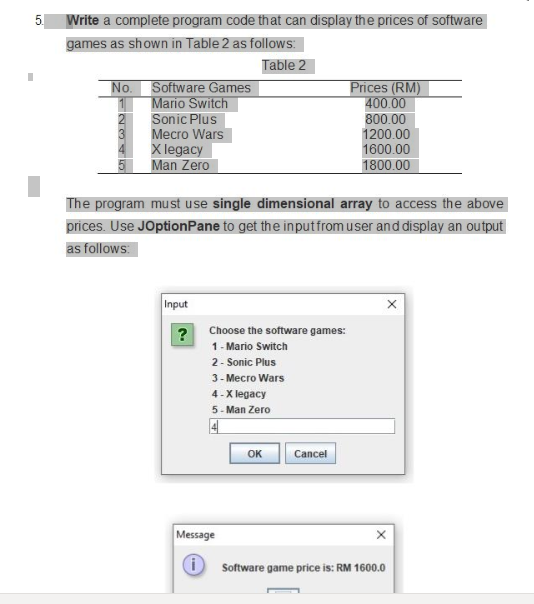 Solved 5. Write a complete program code that can display the | Chegg.com