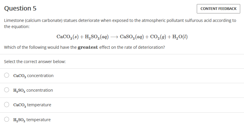 Solved Question 5 Limestone (calcium carbonate) statues | Chegg.com