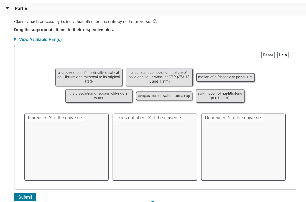 Part B Classify each process by its individual effect | Chegg.com
