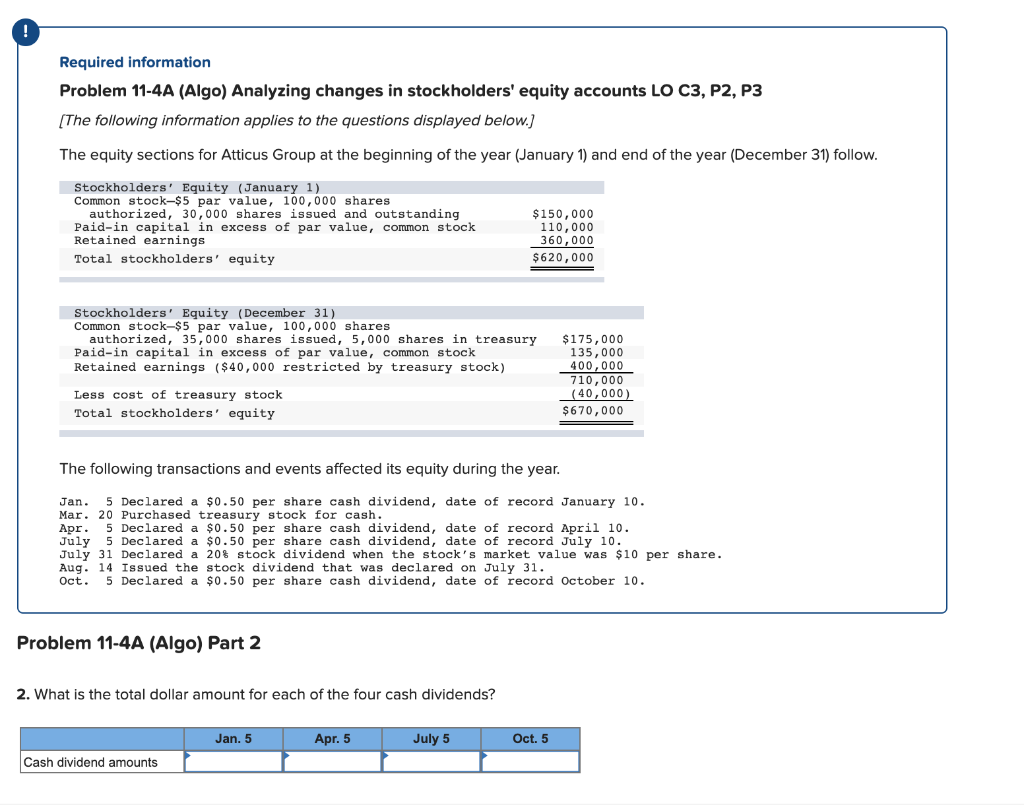 Solved Required information Problem 11-4A (Algo) Analyzing | Chegg.com