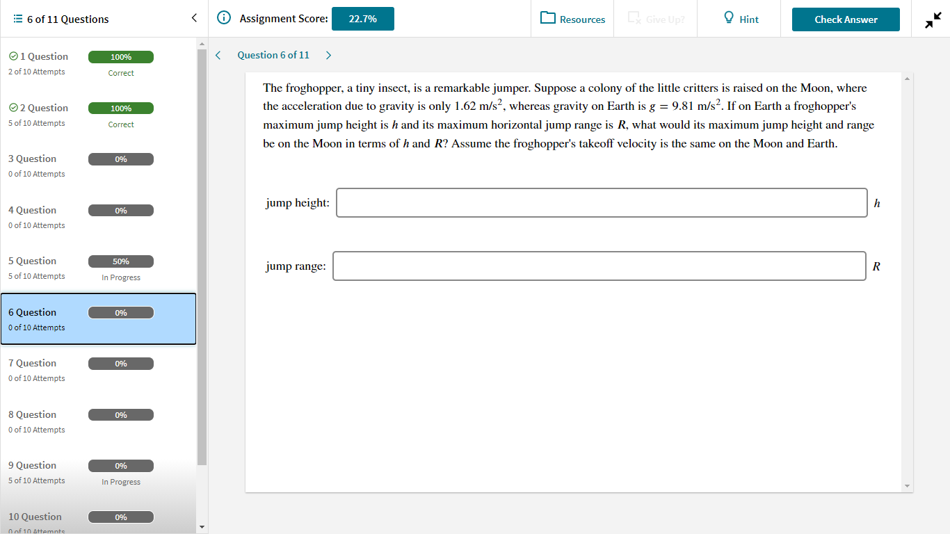 Solved 5 of 11 Questions 0 Assignment Score: 22.7% Resources | Chegg.com