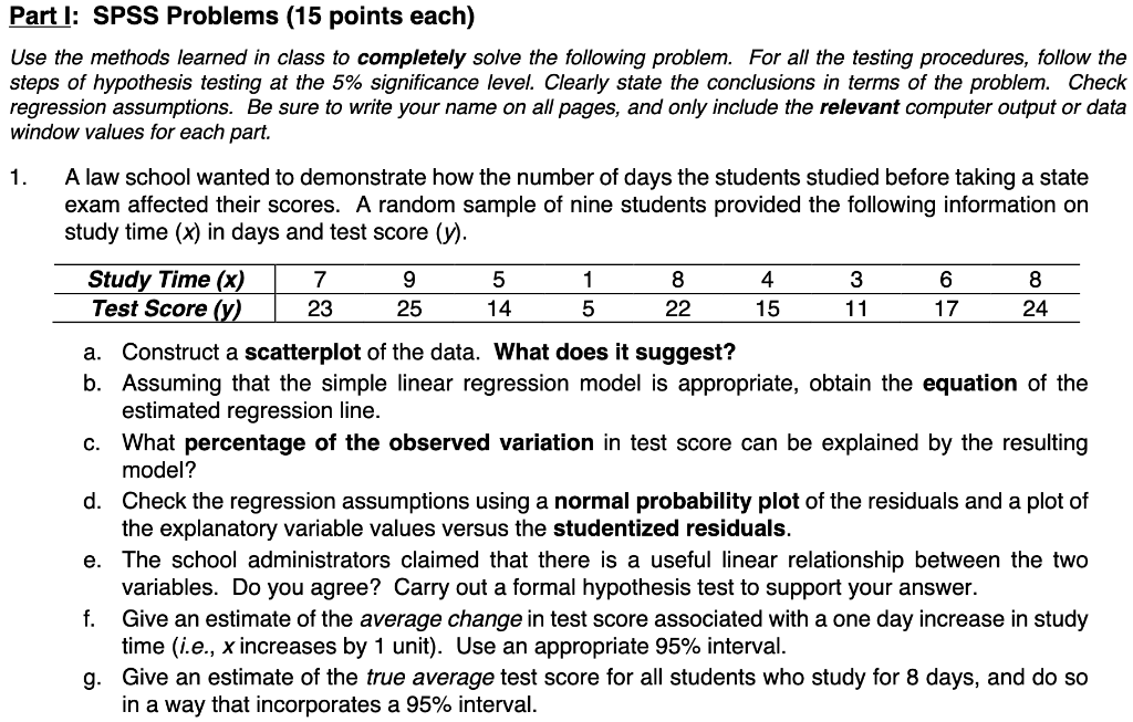 Solved Part I: SPSS Problems (15 points each) Use the | Chegg.com
