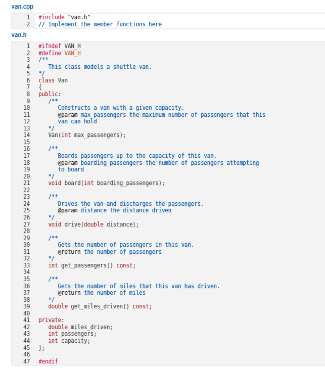 Solved CODE IN C++ (the only part I need help on is van.cpp, | Chegg.com