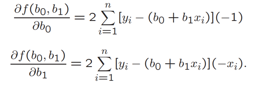 Solved f(bo, bı) = Ï [yi – (bo + b1x;)]2 i=1 is minimized. | Chegg.com