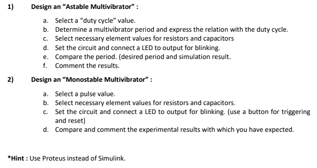 Solved 1) Design an "Astable Multivibrator": a. Select a | Chegg.com