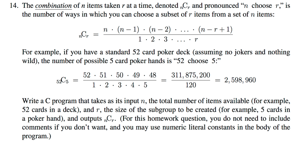 Solved 14. The combination of n items taken r at a time, | Chegg.com