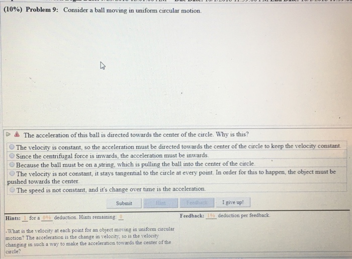 Solved (10%) Problem 9: Consider a ball moving in uniform | Chegg.com