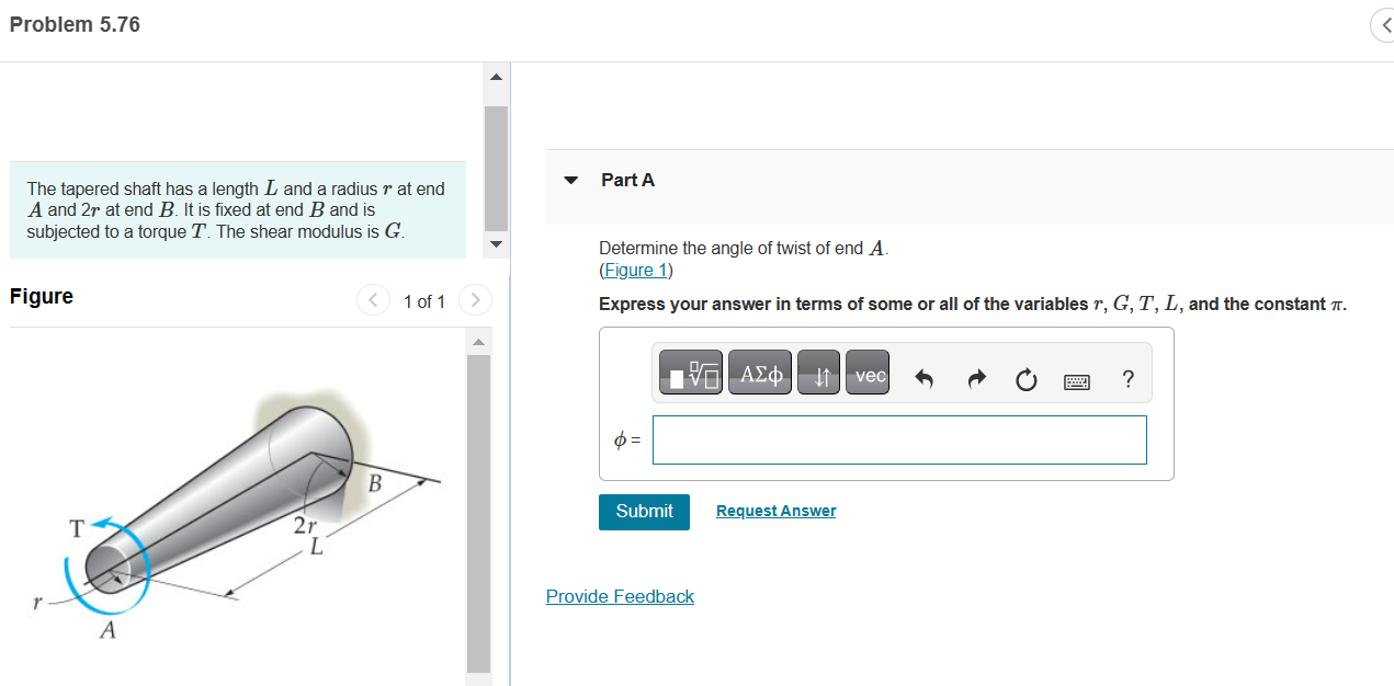 Solved The tapered shaft has a length L and a radius r at | Chegg.com