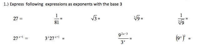 Solved 1.) Express following expressions as exponents with | Chegg.com