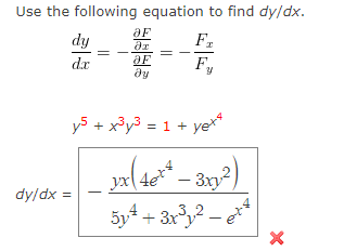 Solved Use the following equation to find dy/dx. dy F. dir | Chegg.com