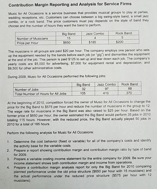 Solved Contribution Margin Reporting and Analysis for | Chegg.com